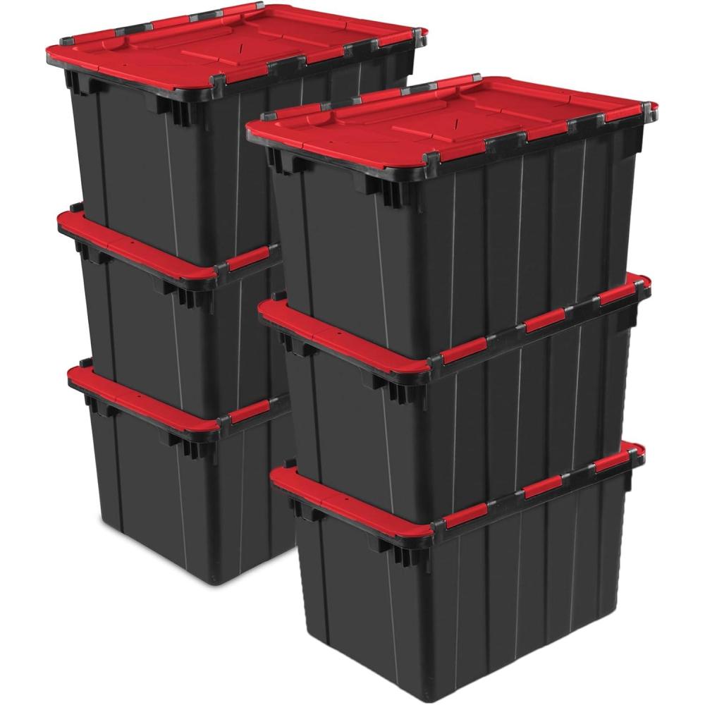 Sterilite 6-Pack 12 Gallon Hinged Lid Industrial Tote, Heavy-Duty ...